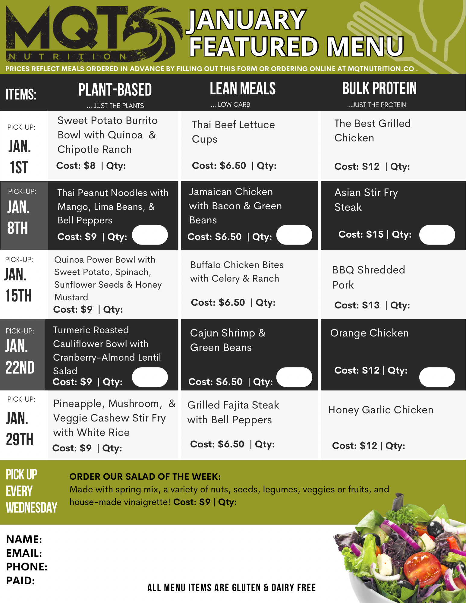 Monthly Featured Menu | Mqt Nutrition